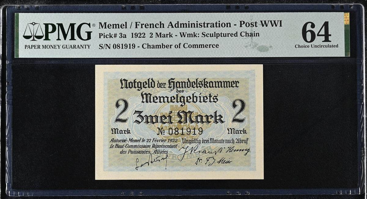 Germany Memel 10 Mark 1922 P 3 a Choice UNC PMG 64 – Noteshobby