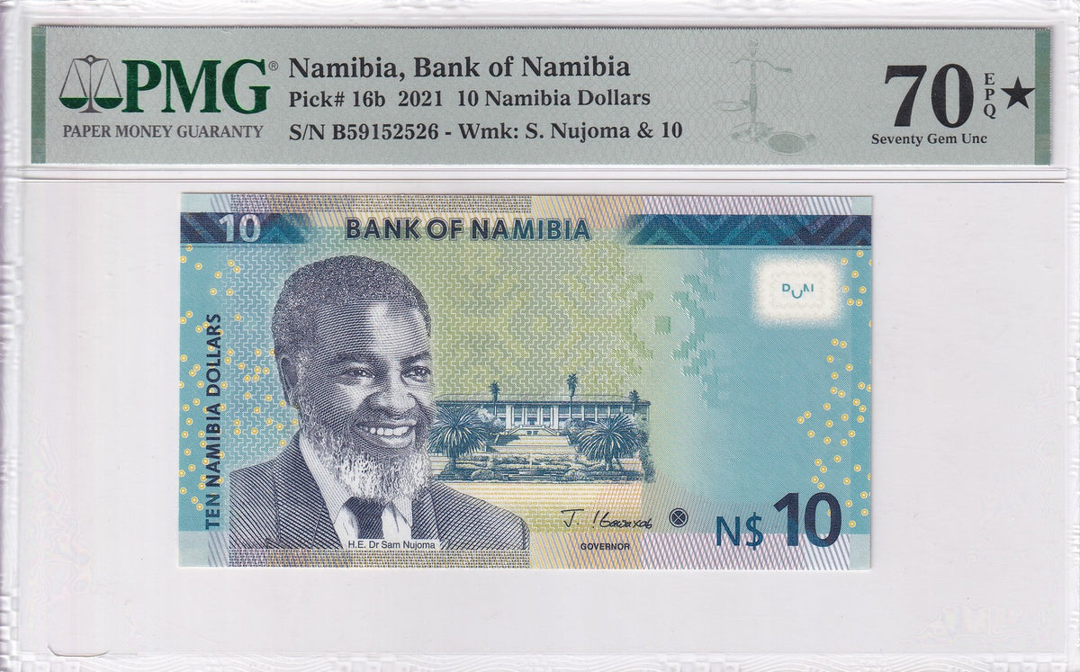 Namibia 10 Namibia Dollars 2021 P 16 b Superb Gem UNC PMG 70 EPQ Extra ...