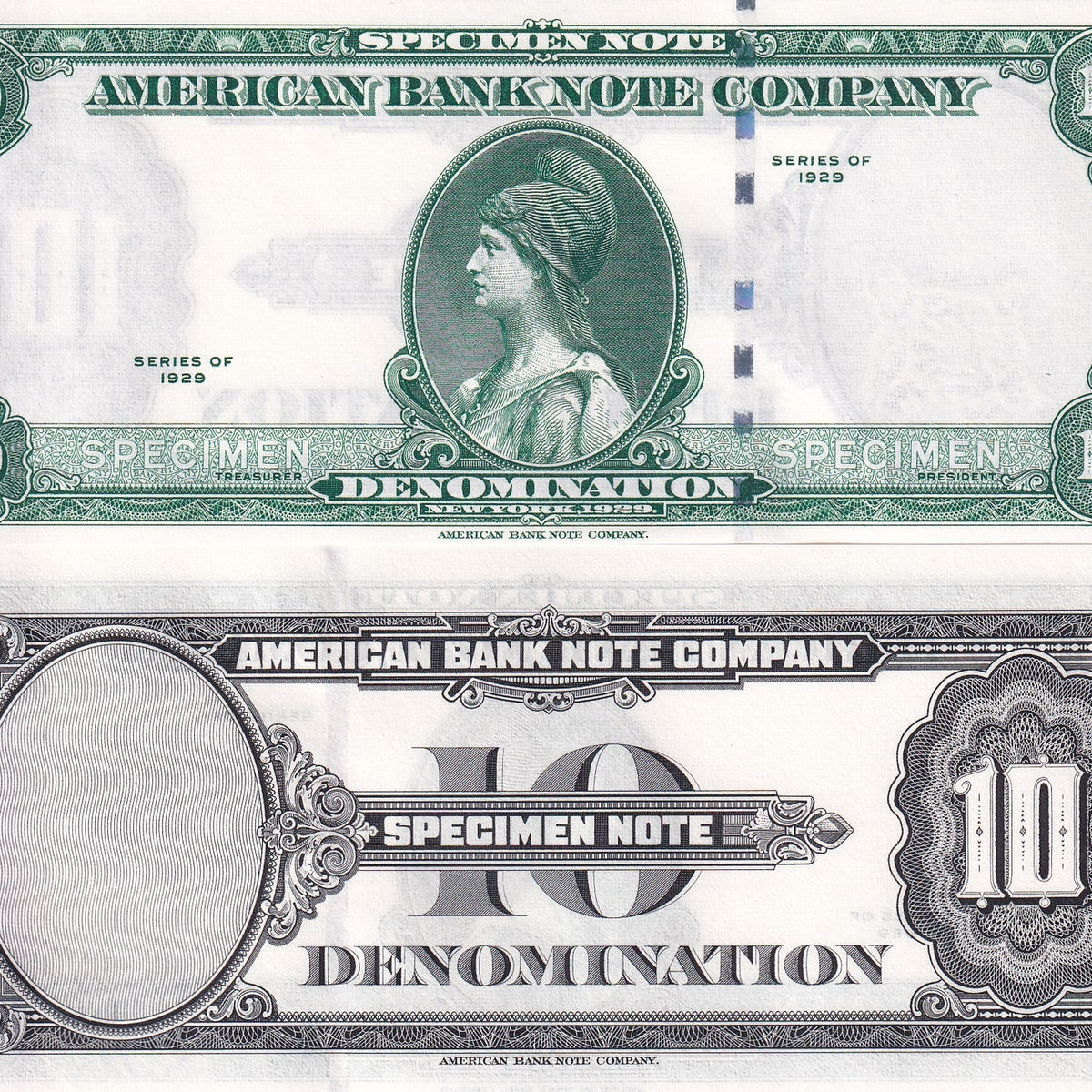 TEST NOTE American Bank Notes Company(USA) 10 Units 1929 (ND1960-1970 ...