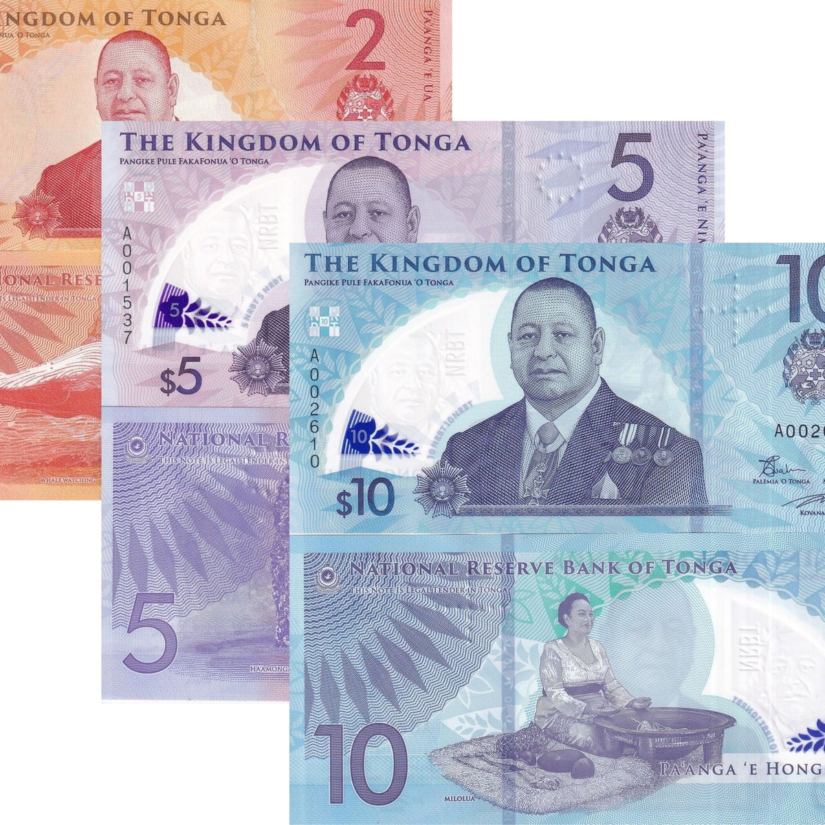 Tonga Set 3 UNC 2 (5 10 Polymer) Pananga 2023 2024 P 50 P 51 P 52 ...