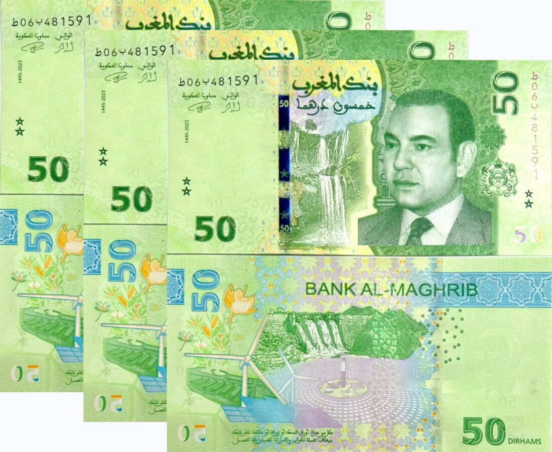 Morocco 50 Dirhams 2023 / 2024 P NEW AL-Maghrib lot 3 UNC – NotesHOBBY