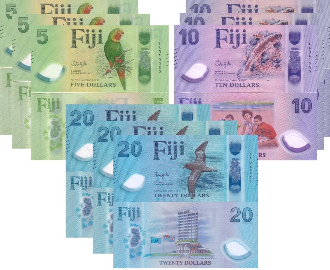 Fiji SET 3 UNC 5 10 20 Dollars 2026 2025 P NEW Polymer LOT 3 SETS = 9 ...