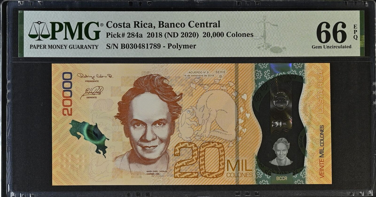 Costa Rica 20000 Colones 2018 ND 2020 P 284 a Polymer Gem UNC PMG 66 E ...