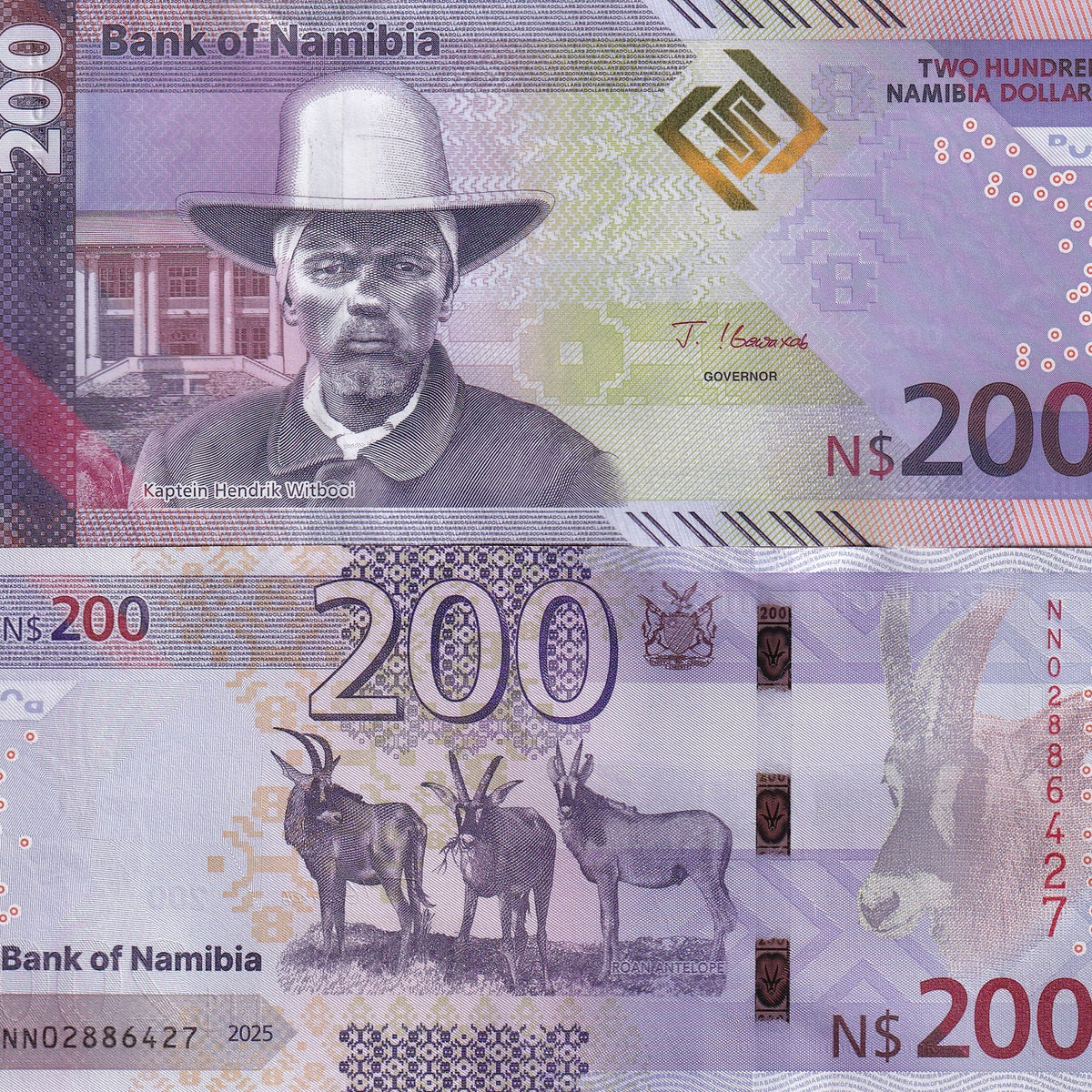 Namibia 200 Dollars 2025 P 24 NEW Design UNC – Noteshobby