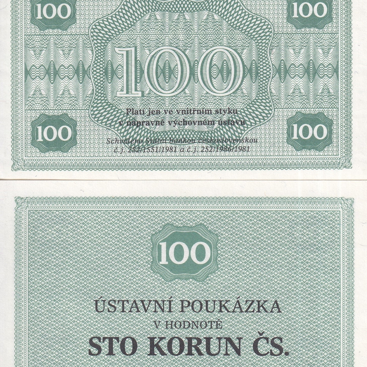 Czechoslovakia Prisoner Camp 100 Korun 1981 UNC – NotesHOBBY