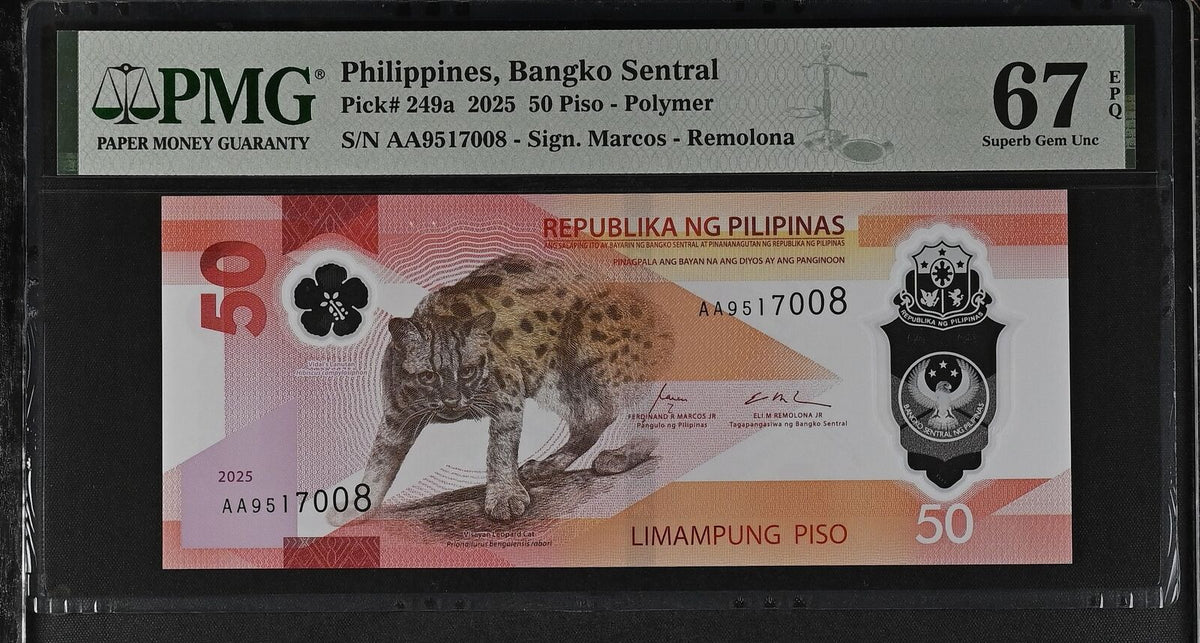 Philippines 50 Pesos 2025 P 249 a Polymer Superb Gem UNC PMG 67 EPQ ...