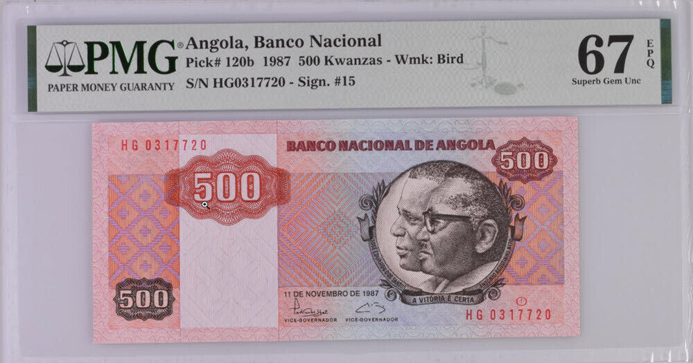 ANGOLA 500 Kwanzas 1987 P 120 b Superb Gem UNC PMG 67 EPQ – NotesHOBBY