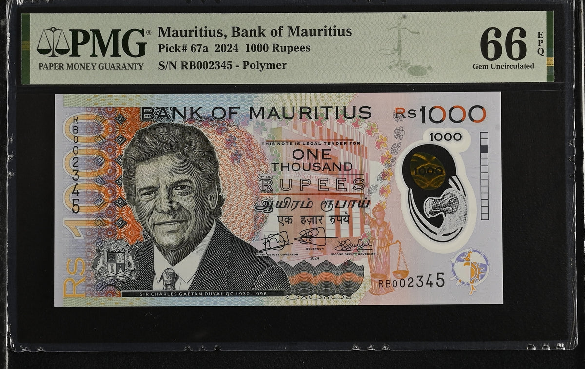 Mauritius 1000 Rupees 2024 P 67 a Polymer Nice 2345 Gem UNC PMG 66 EPQ ...