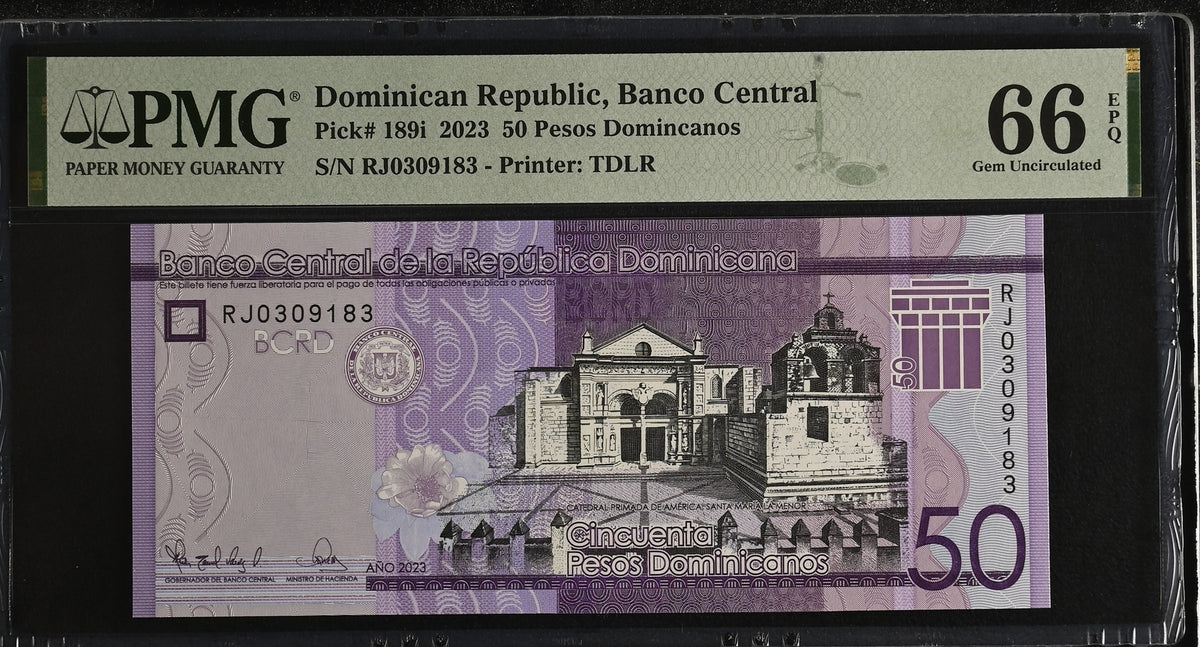 Dominican Republic 50 Pesos 2023 P 189 i Gem UNC PMG 66 EPQ – Noteshobby