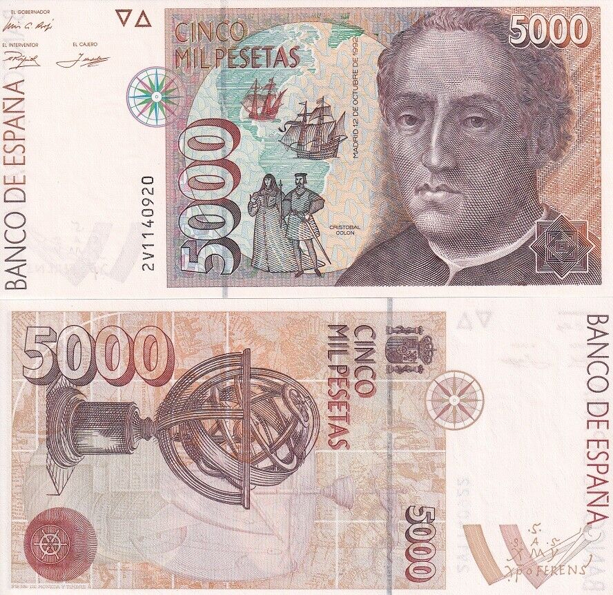 Spain 5000 Pesetas 1992 ND 1996 P 165 UNC – Noteshobby