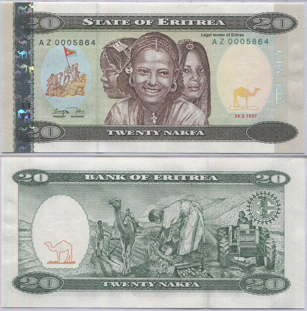 Eritrea 20 Nakfa 1997 P 4* Replacement AZ Prefix UNC – Noteshobby