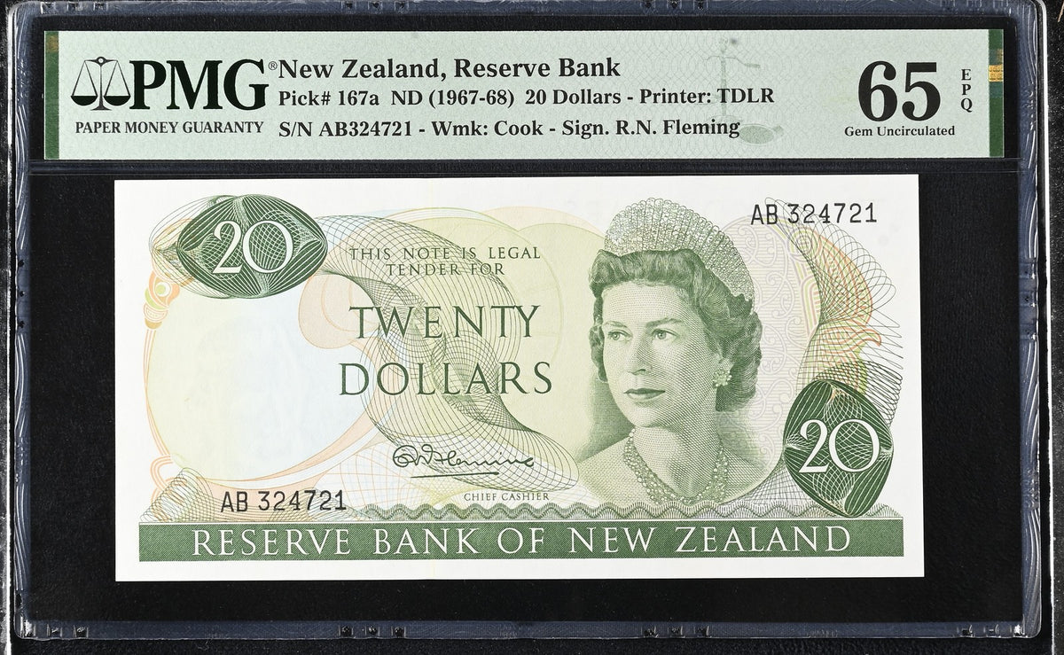 New Zealand 20 Dollars ND 1967-1968 P 167 a Gem UNC PMG 65 EPQ – Noteshobby