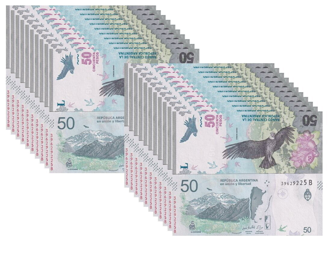 Argentina 50 Pesos 2018 Mixed Suffix P 363 UNC Lot 20 Pcs – Noteshobby