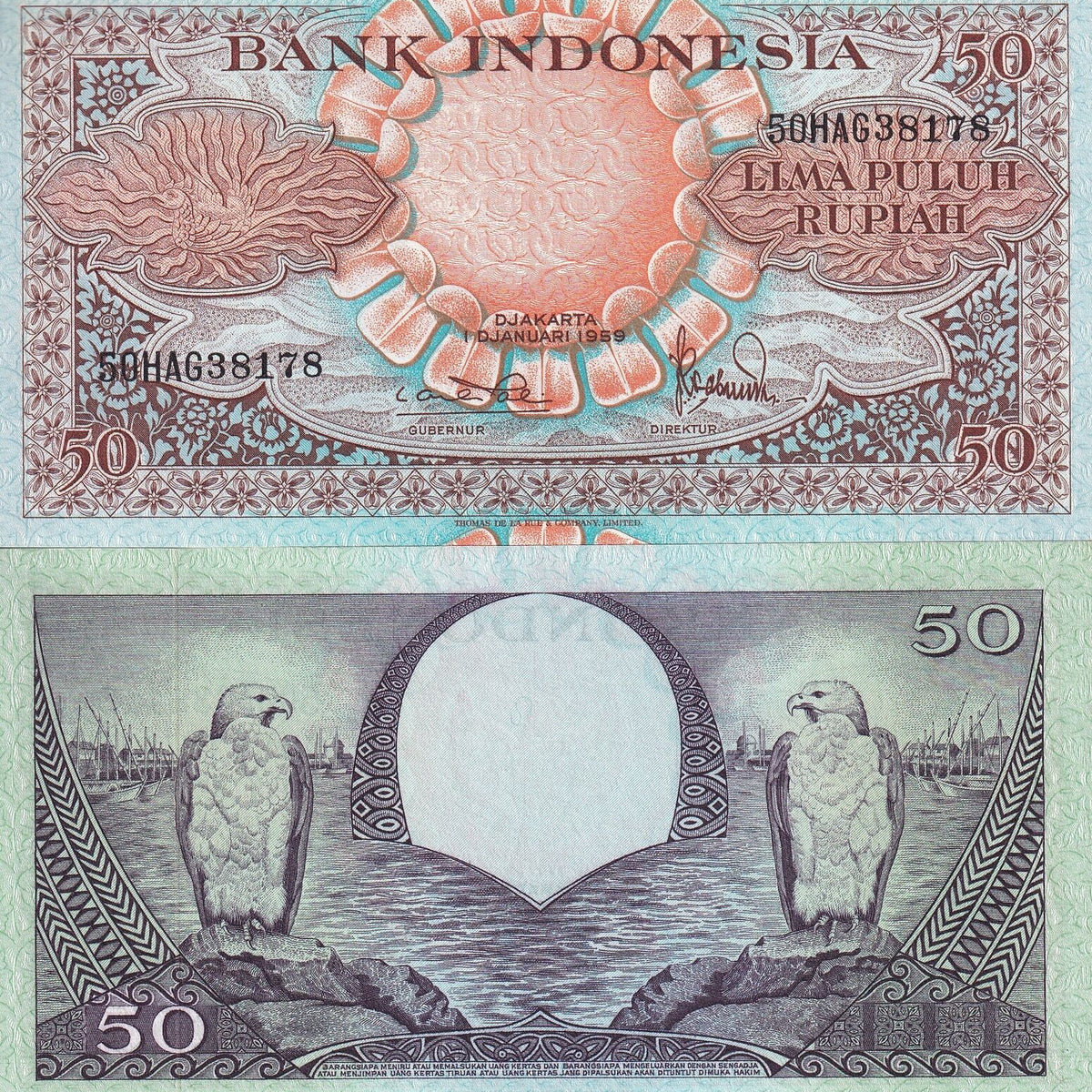 Indonesia 50 Rupiah 1959 P 68 UNC – NotesHOBBY