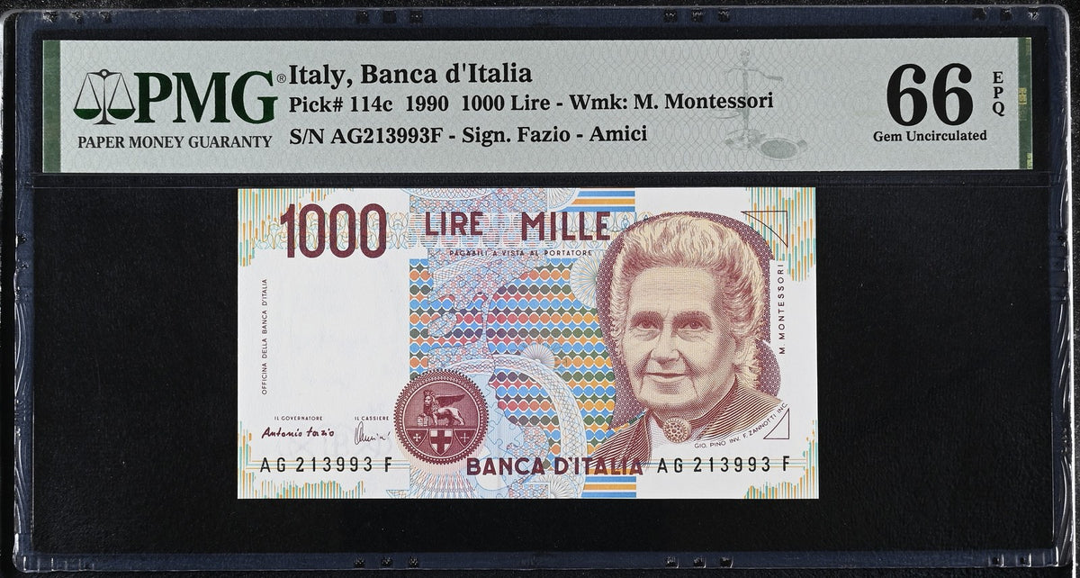 Italy 1000 Lire 1990 P 114 c Gem UNC PMG 66 EPQ – NotesHOBBY