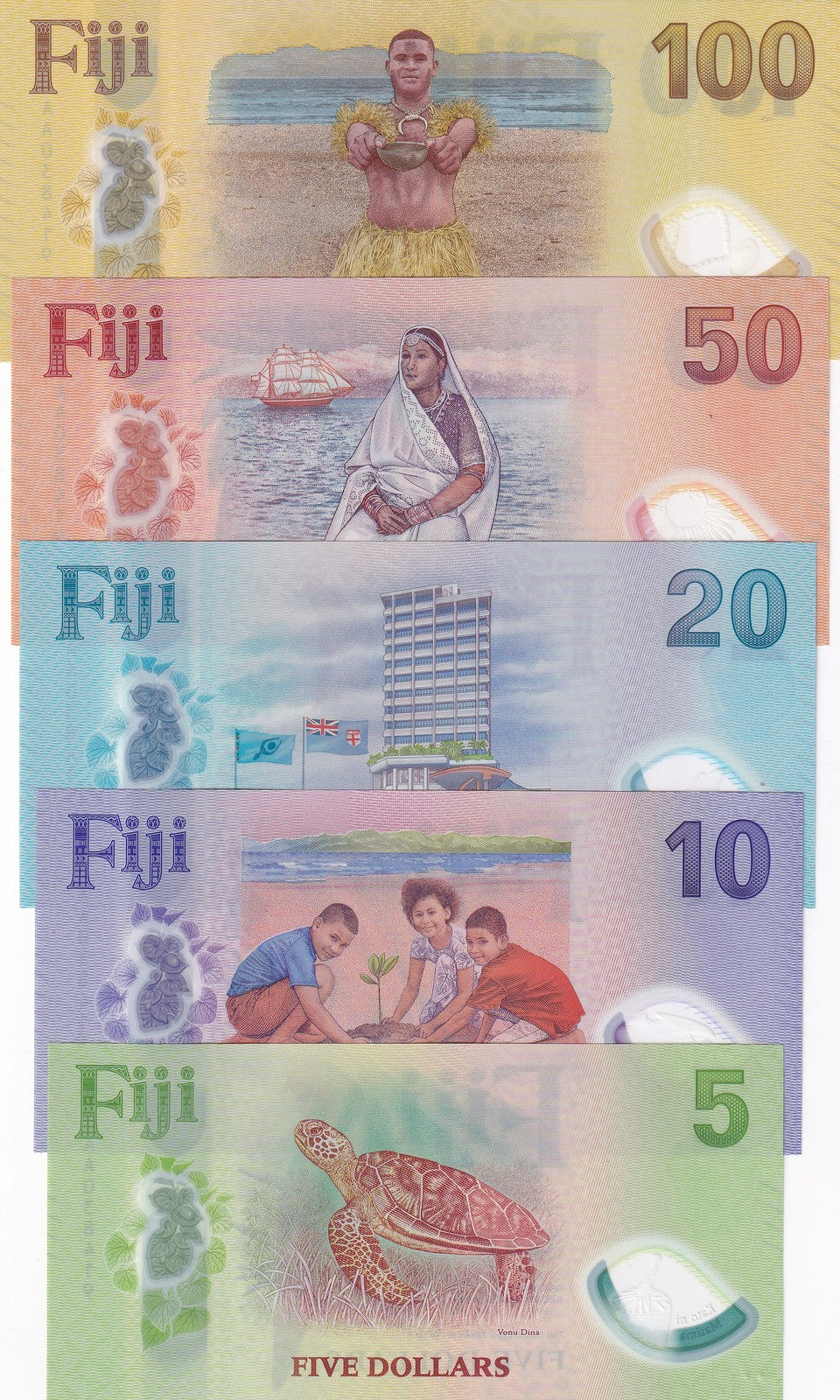 Fiji SET 5 IN folder Matching UNC 5 10 20 50 100 Dollars 2026 2025 NEW ...