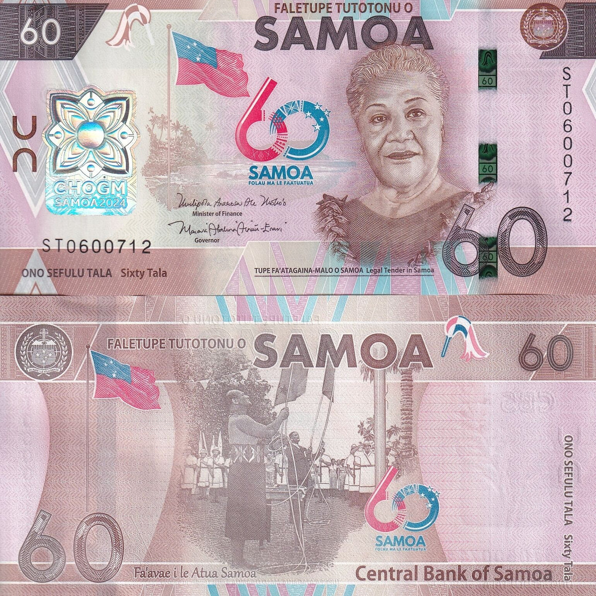 Samoa 60 TALA 2024 Commonwealth Commemorative P 53 UNC WITHOUT folder ...