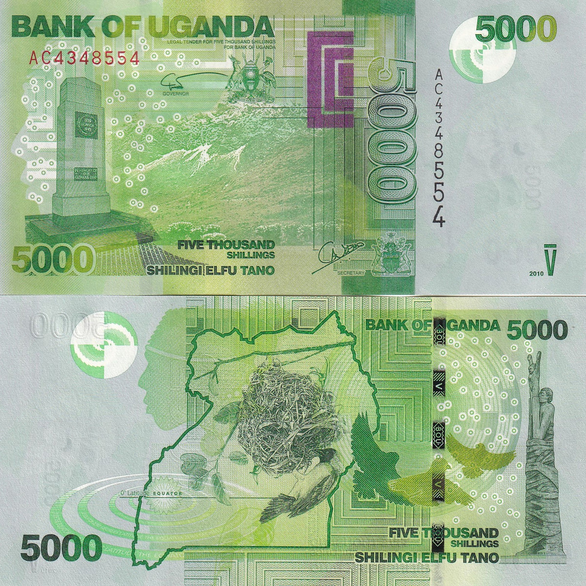 Uganda 5000 Shillings 2010 P 51 UNC – NotesHOBBY