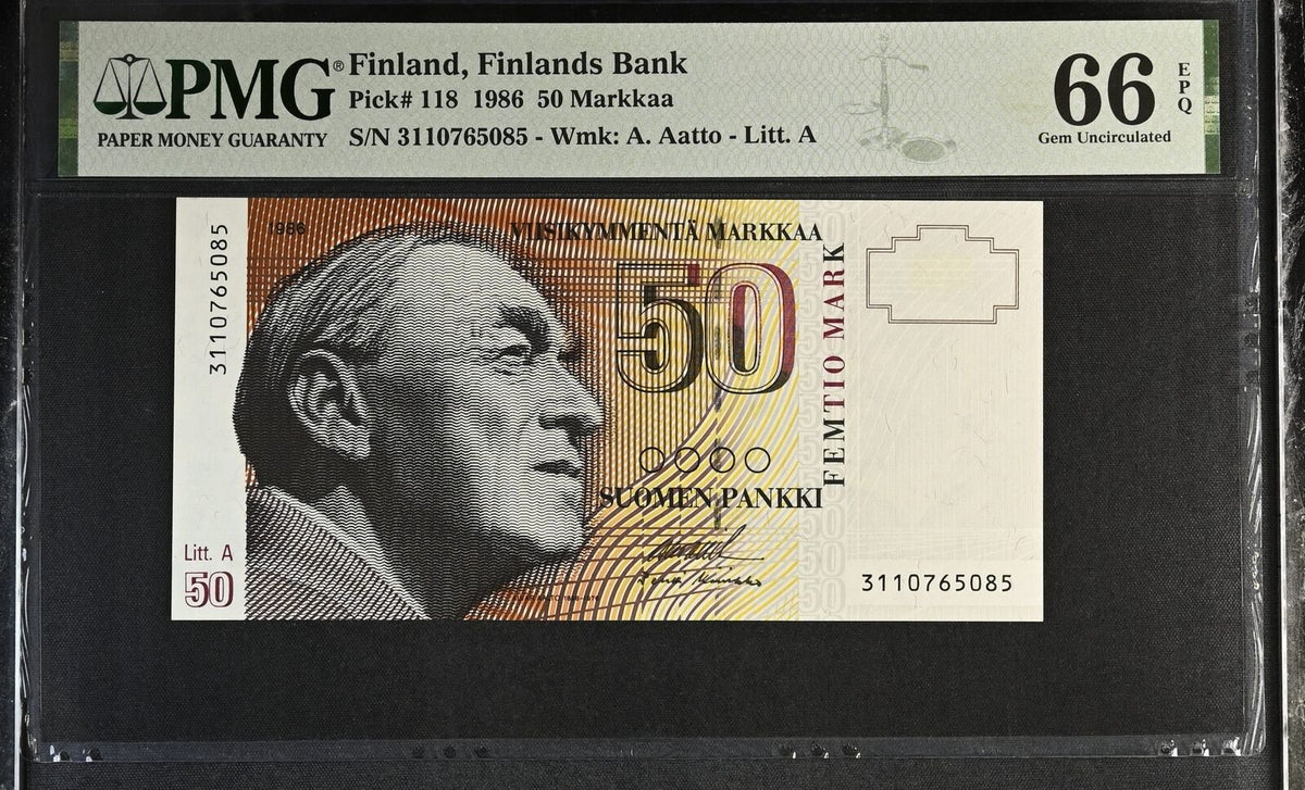 Finland 50 Markkaa 1986 P 118 Gem UNC PMG 66 EPQ – NotesHOBBY