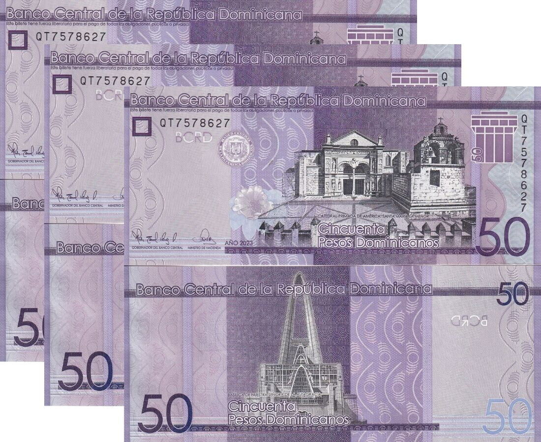 Dominican Republic 50 Pesos 2023 P 189 UNC LOT 3 PCS – Noteshobby