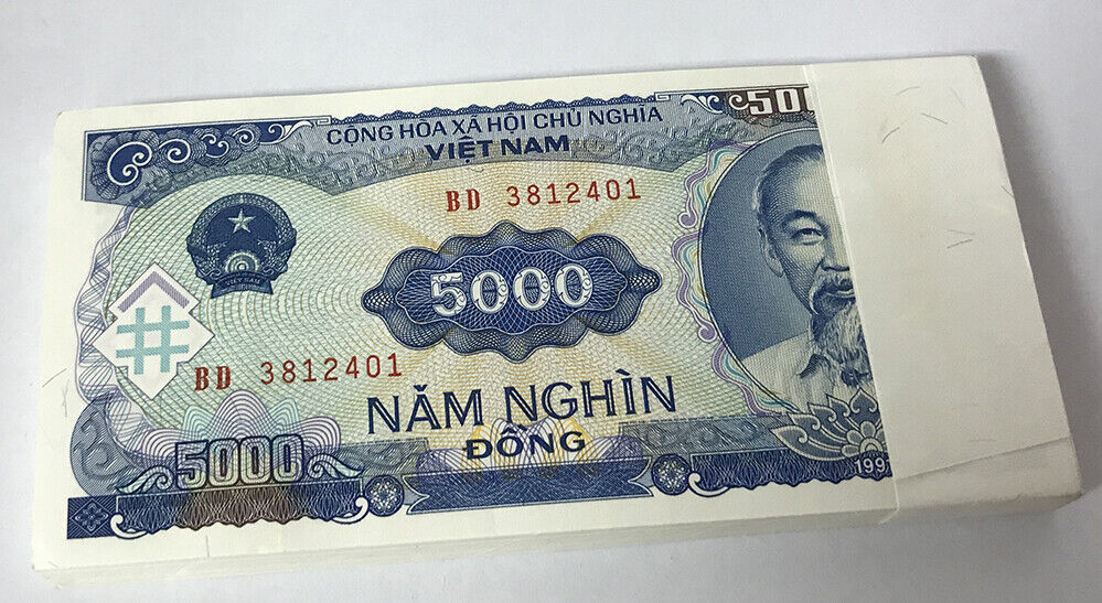 Vietnam 5000 Dong 1991 P 108 AUnc LOT 100 PCS 1 BUNDLE – Noteshobby