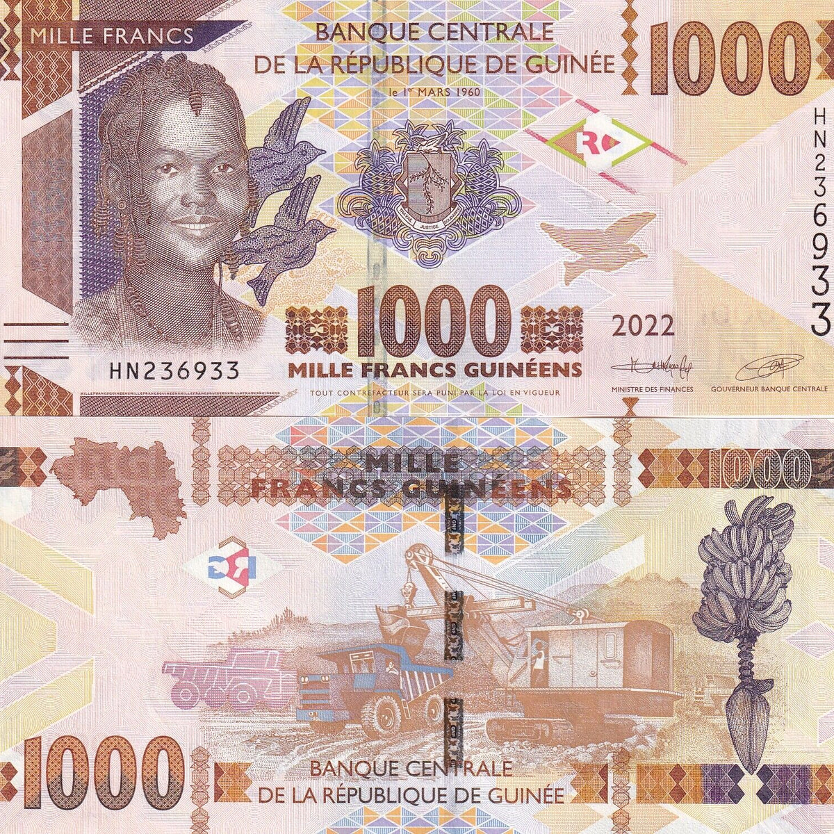 Guinea 1000 Francs 2022 P 48A UNC – Noteshobby