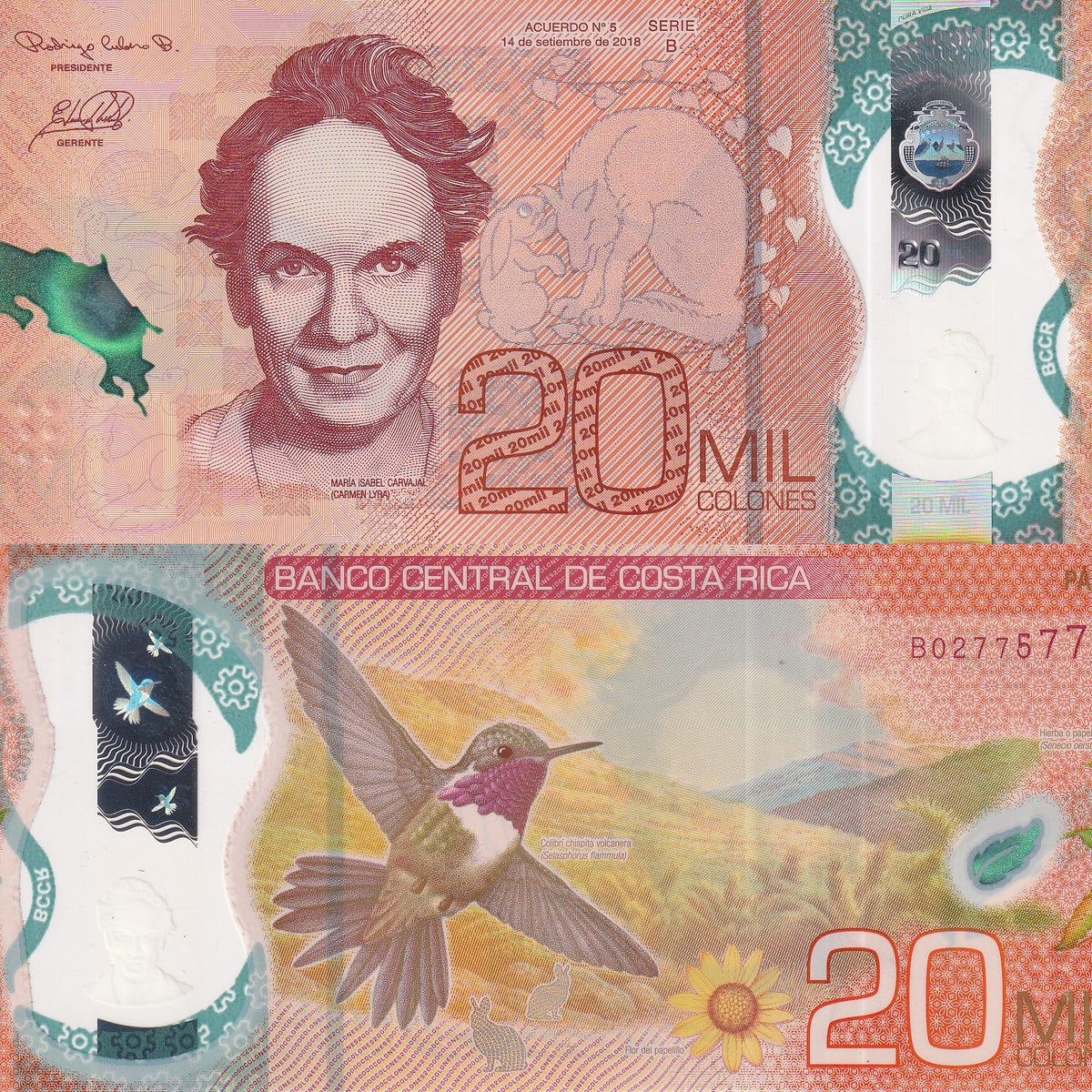 Costa Rica 20000 Colones 2018/2020 P 284 Polymer UNC – NotesHOBBY