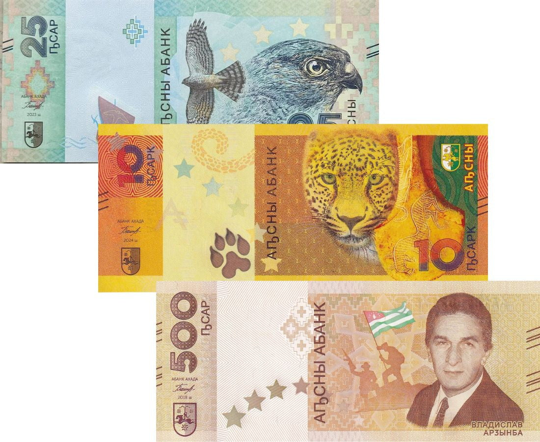ABKHAZIA SET 3 Pcs 10 25 500 Apsar 2018 2023 2024 Commemorative P 1 2 ...