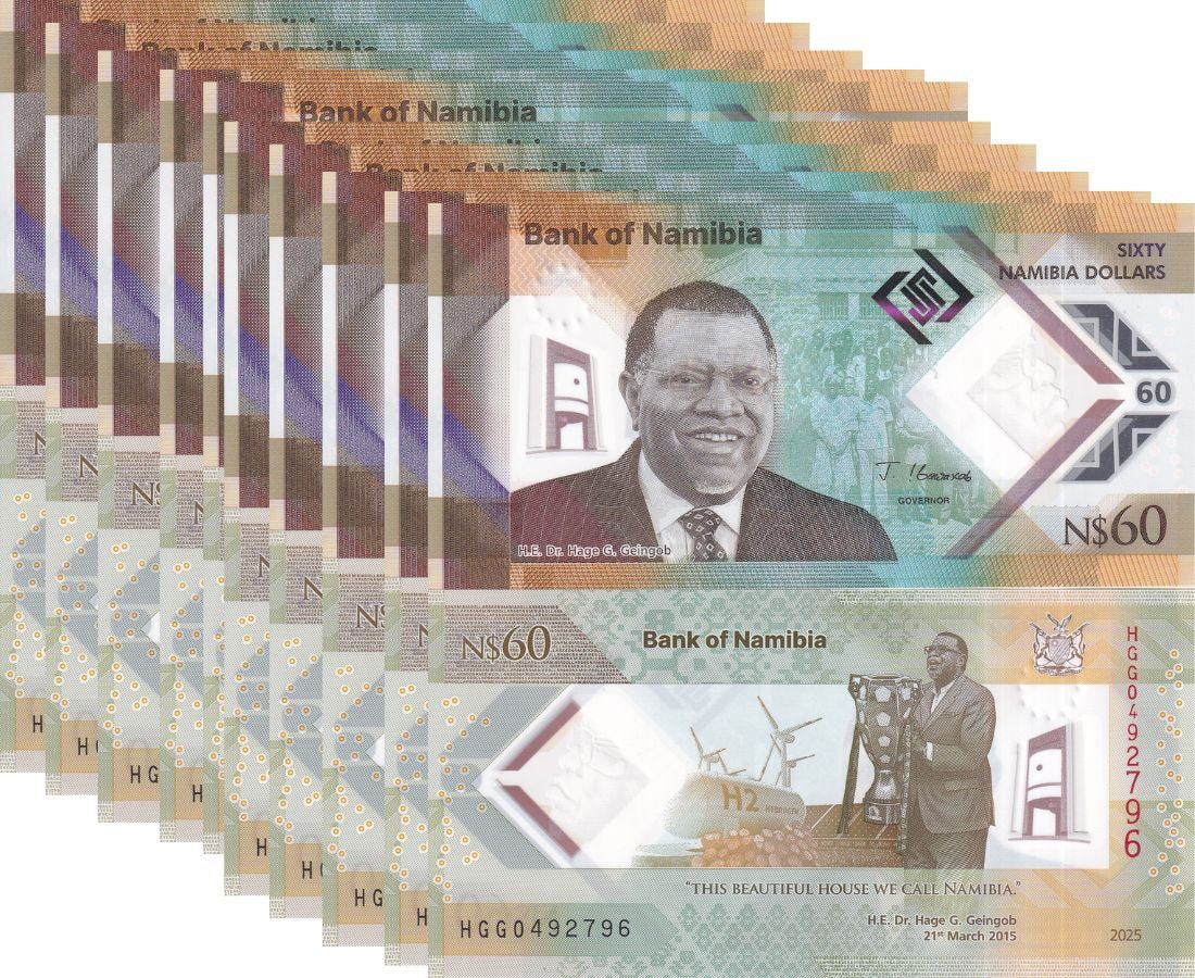 Namibia 60 Dollars ND 2025 60TH Commemorative Polymer P 19 Lot 10 UNC ...