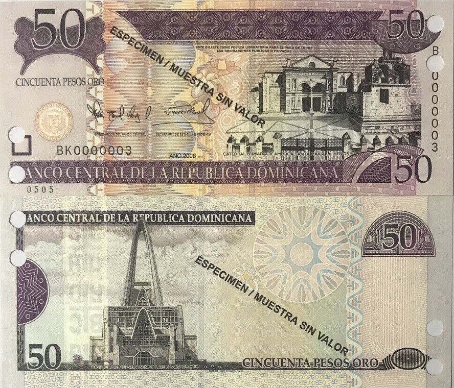 Dominican Republic 50 Pesos 2008 P 176As SPECIMEN UNC – NotesHOBBY