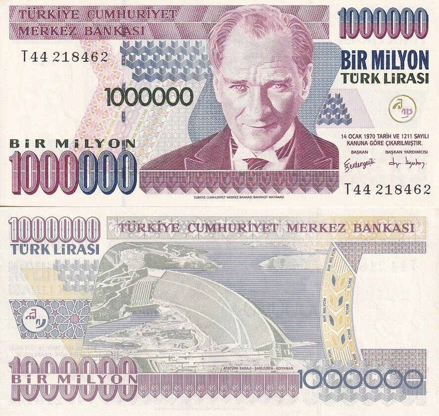 Turkey 1000000 Lira L.1970 (2000) P 213 UNC Little Tone – Noteshobby