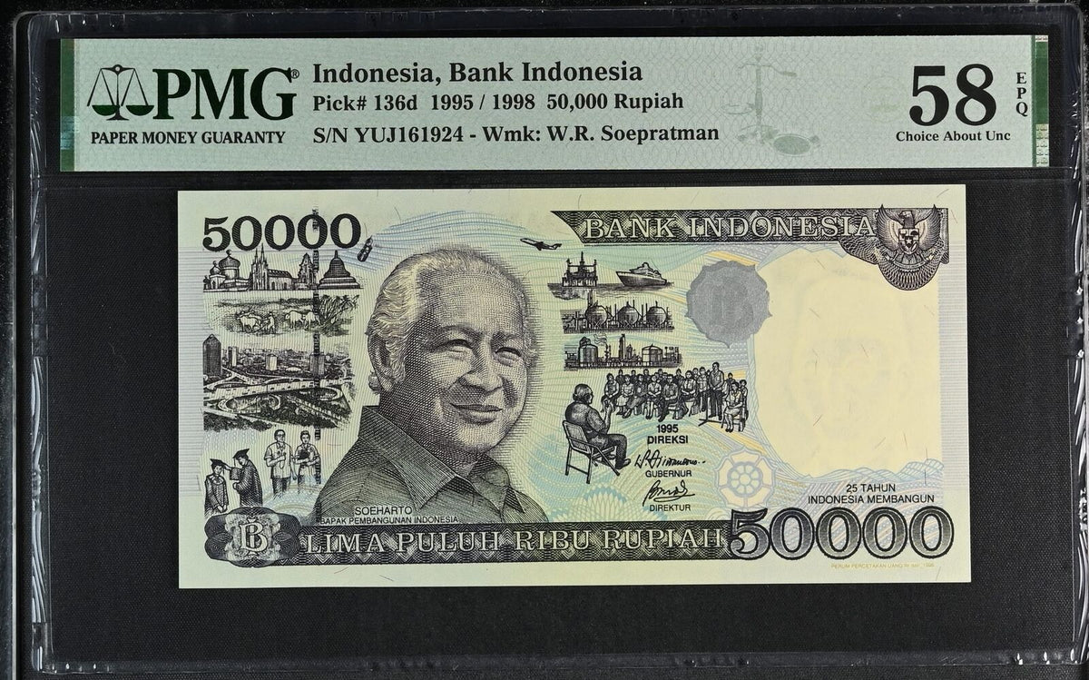 Indonesia 50000 Rupiah 1995/1998 P 136 d Choice About UNC PMG 58 EPQ ...