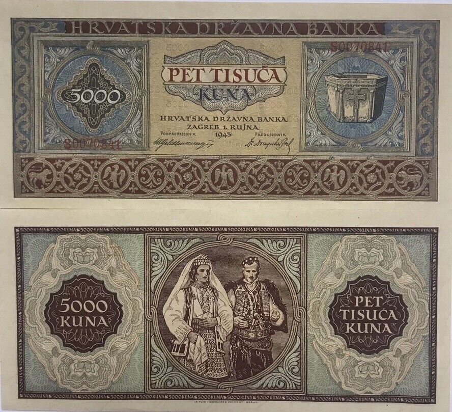 Croatia 5000 Kuna 1943 P 13 AU-UNC – NotesHOBBY