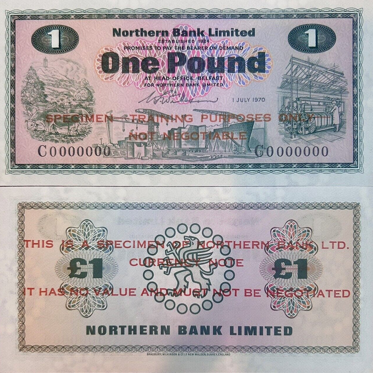 Northern Ireland 1 Pound 1970 Training Specimen P 187 s UNC – NotesHOBBY
