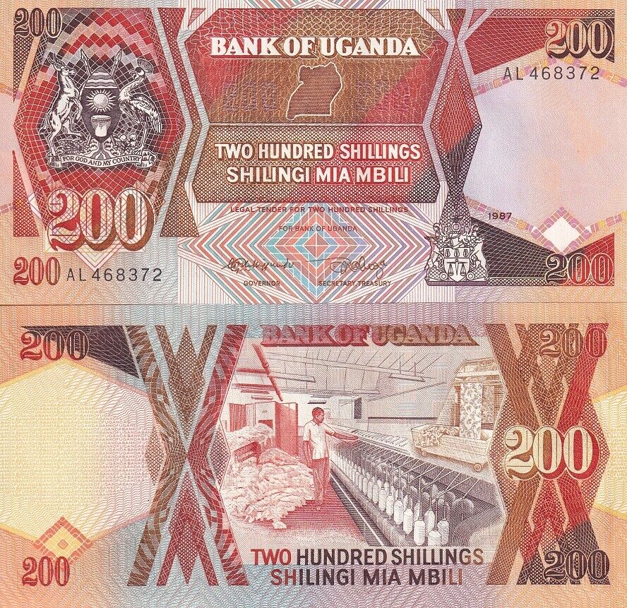 Uganda 200 Shillings 1987 P 32 a UNC – NotesHOBBY