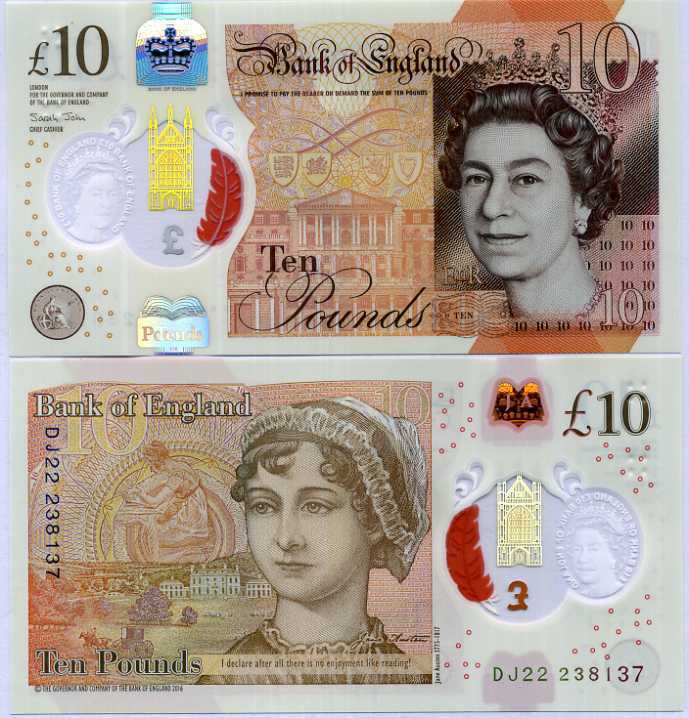 Great Britain 10 Pounds 2016 Polymer Sign. Sarah John P 395 b AUnc ...