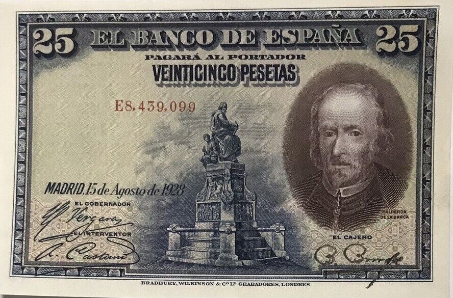 Spain 25 Peseta 1928 P 74 UNC – Noteshobby