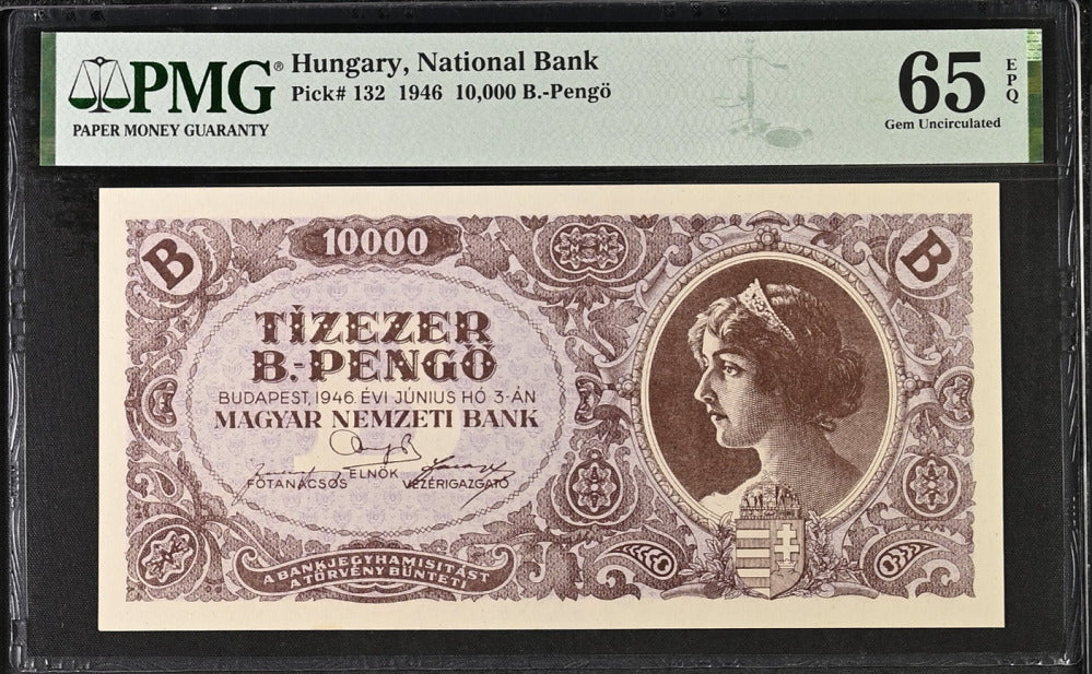 Hungary 10000 Pengo 1946 P 132 Gem UNC PMG 65 EPQ – NotesHOBBY