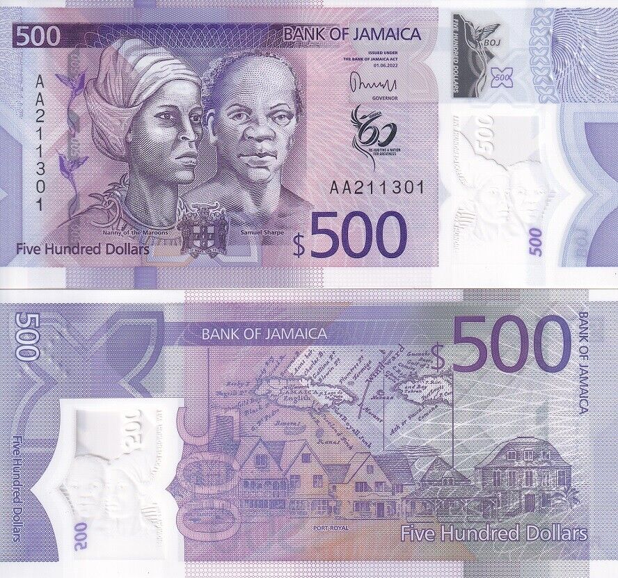 Jamaica 500 Dollars 2022 / 2023 P 98 NEW Polymer UNC – Noteshobby