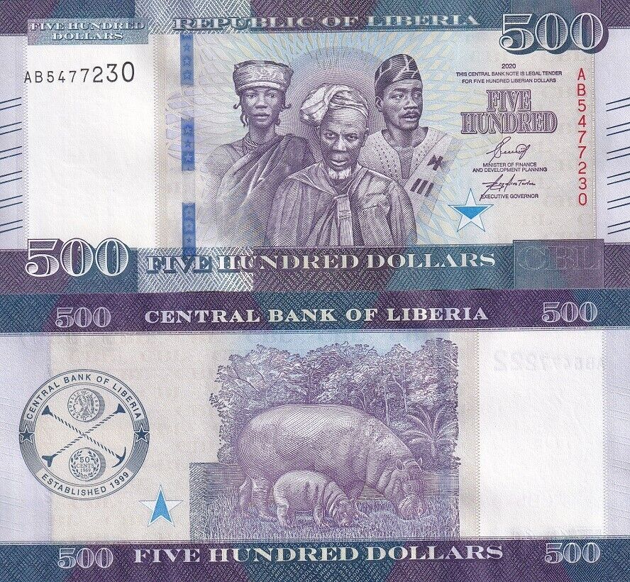 Liberia 500 Dollars 2020 P 36 c UNC – NotesHOBBY