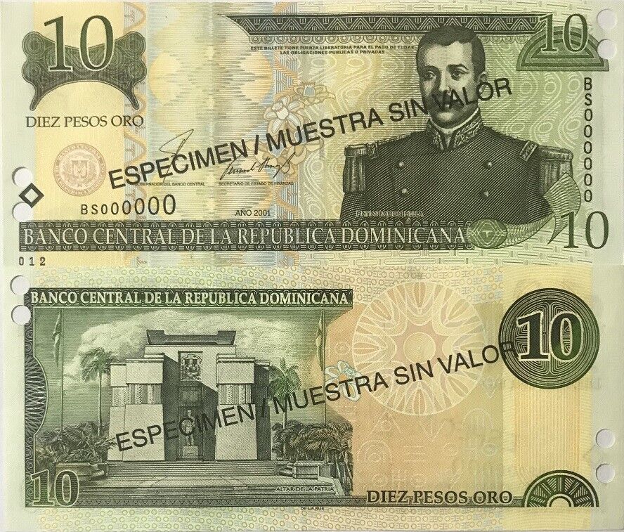 Dominican Republic 10 Pesos 2001 P 168as SPECIMEN UNC – NotesHOBBY