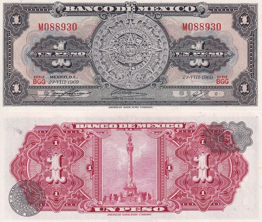 Mexico 1 Pesos 1969 P 59 k UNC – Noteshobby