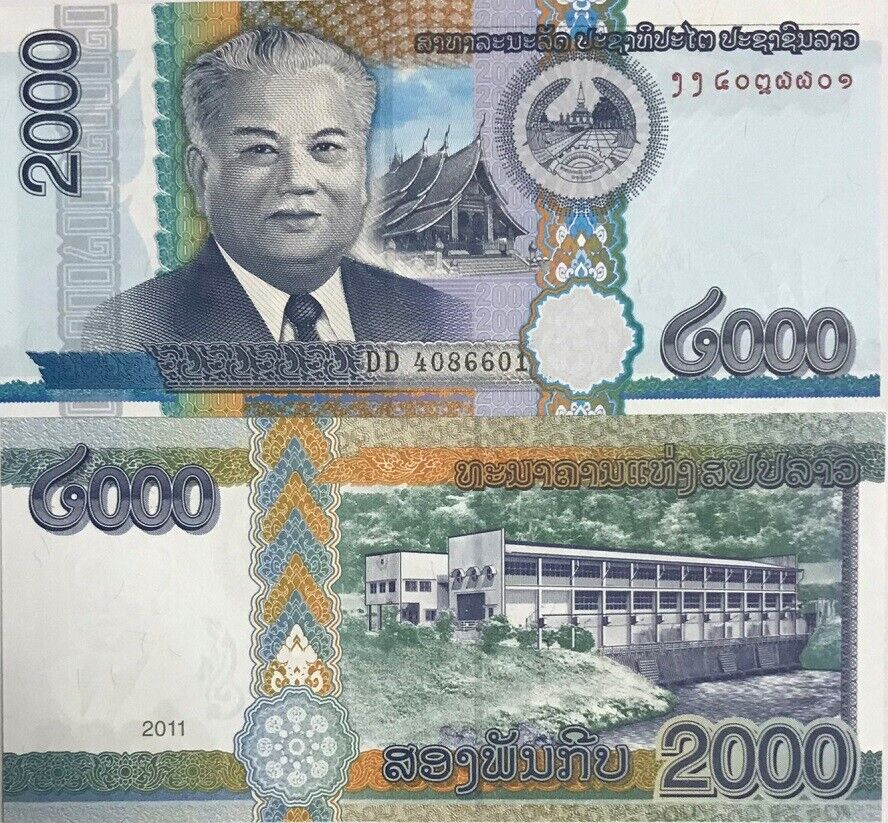 Laos 2000 Kip 2011 Prefix DD Replacement P 41 UNC – Noteshobby
