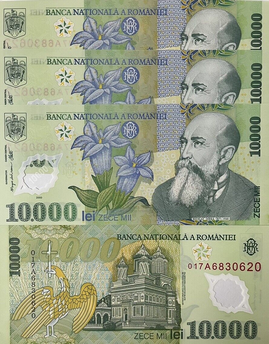 Romania 10000 Lei 2000 P 112 Polymer UNC LOT 3 PCS – NotesHOBBY