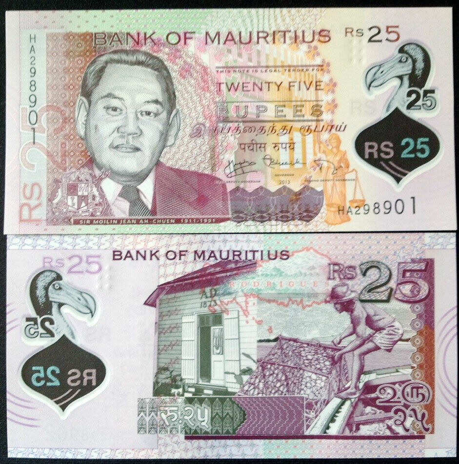 Mauritius 25 Rupees 2013 Polymer P 64 UNC – NotesHOBBY
