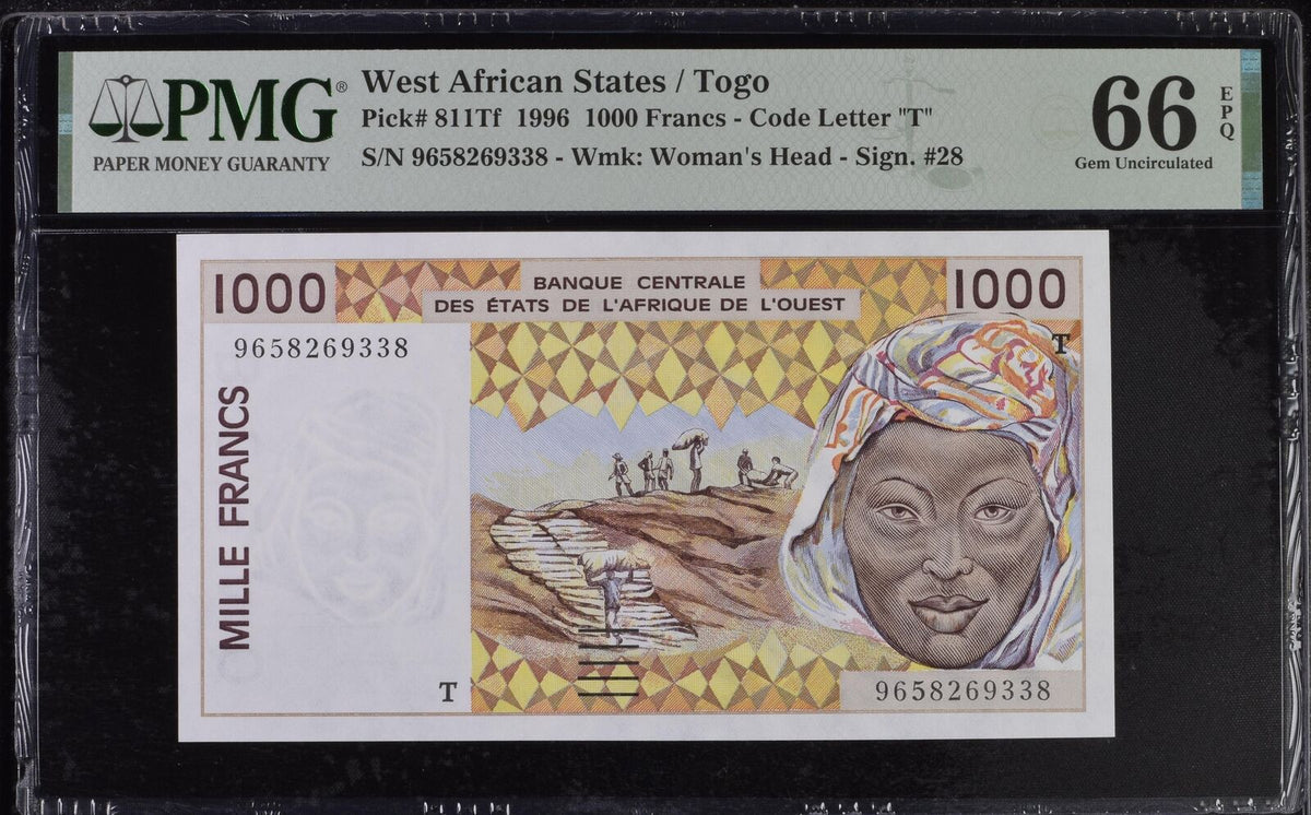 West African States Togo 1000 FRANCS 1996 P 811Tf GEM UNC PMG 66 EPQ ...