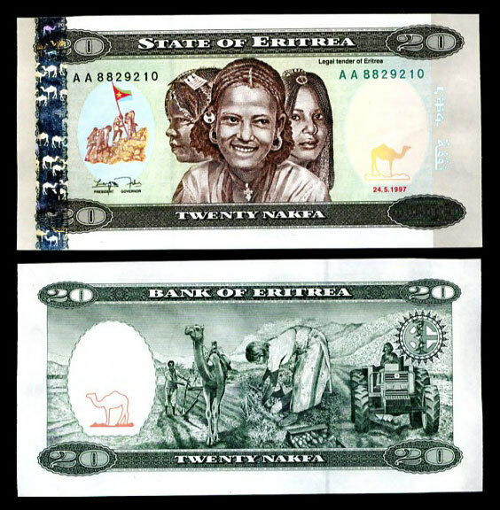 ERITREA 20 NAKFA 1997 AA PREFIX CAMEL P 4 UNC – Noteshobby